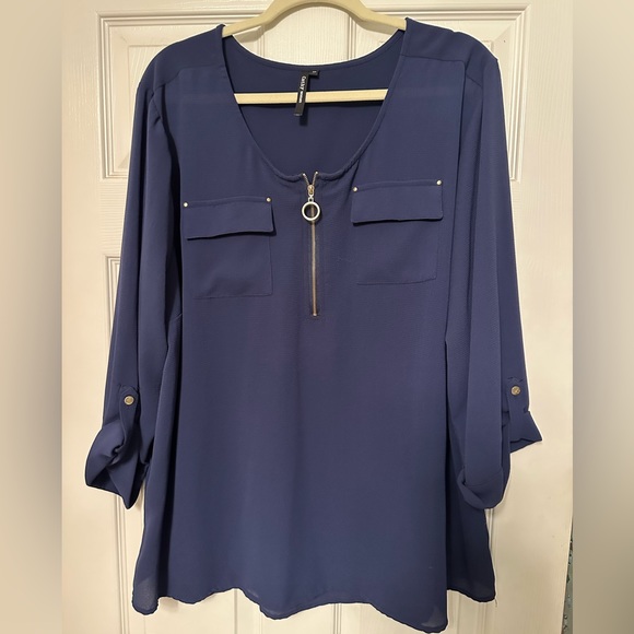 Cathy Woman | Tops | Cathy Woman Navy Dress Blouse | Poshmark
